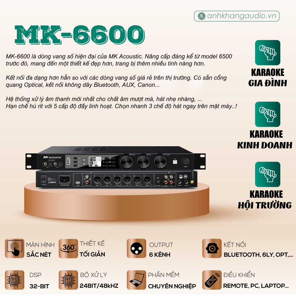 Vang số MK Acoustic MK6600 hát hay, Bluetooth giá rẻ nhất 2025